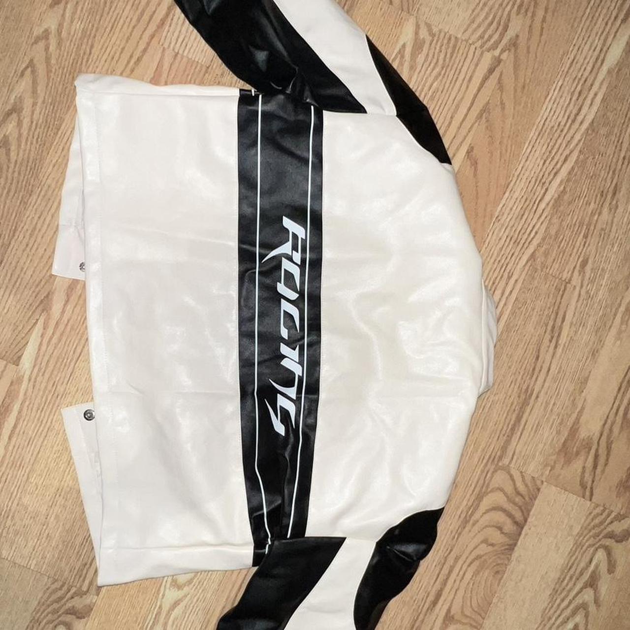 black and white cropped racing jacket - Depop