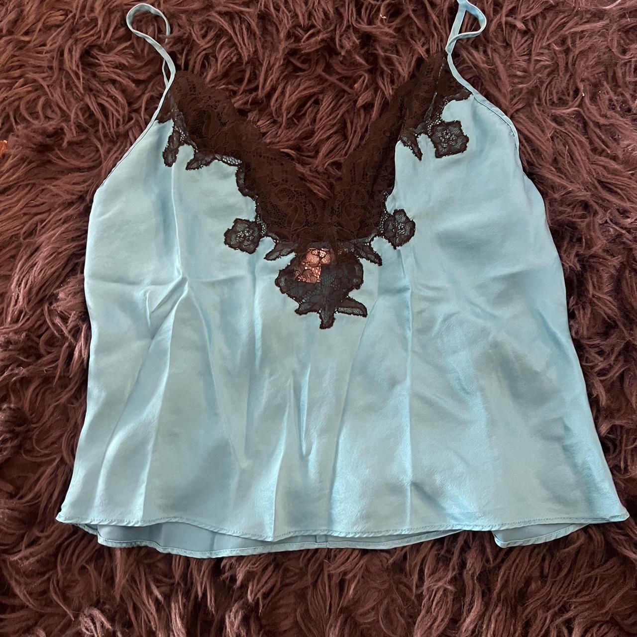 Turquoise Blue Victoria's Secret lace cami top... | Depop