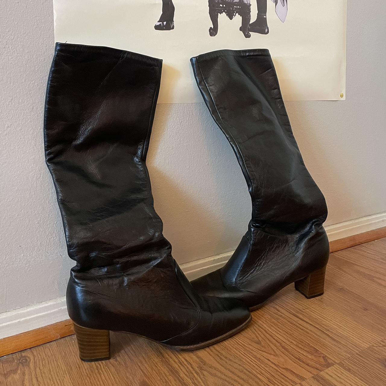 Black leather Joyce California tall boots with heel... - Depop