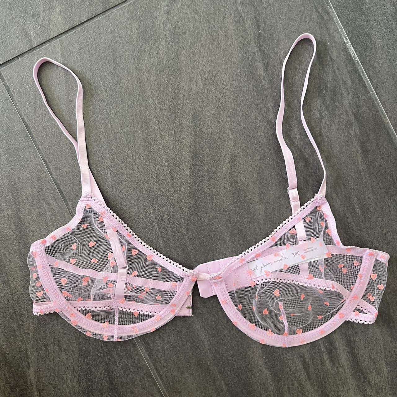 sheer mesh heart bra purple lining with pink... - Depop