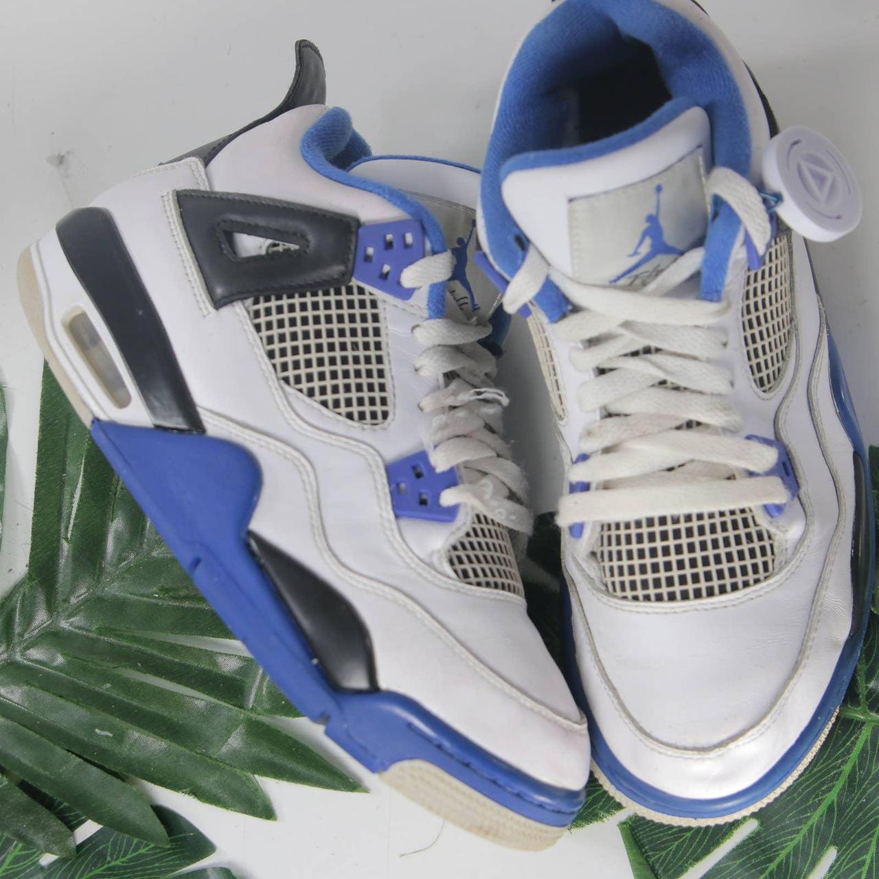 Name: Nike Air Jordan 4 Motorsport Blue White... - Depop