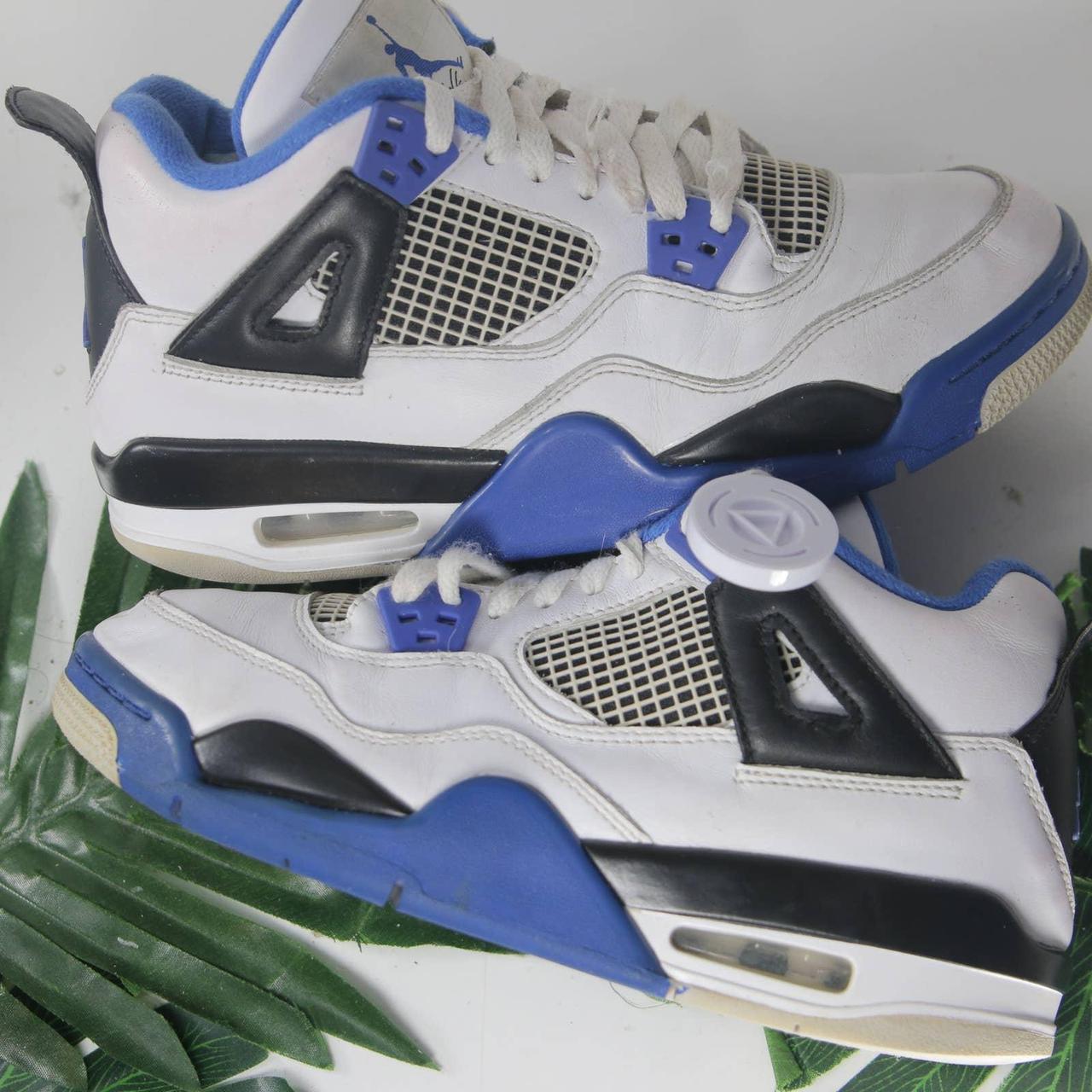 Name: Nike Air Jordan 4 Motorsport Blue White... - Depop