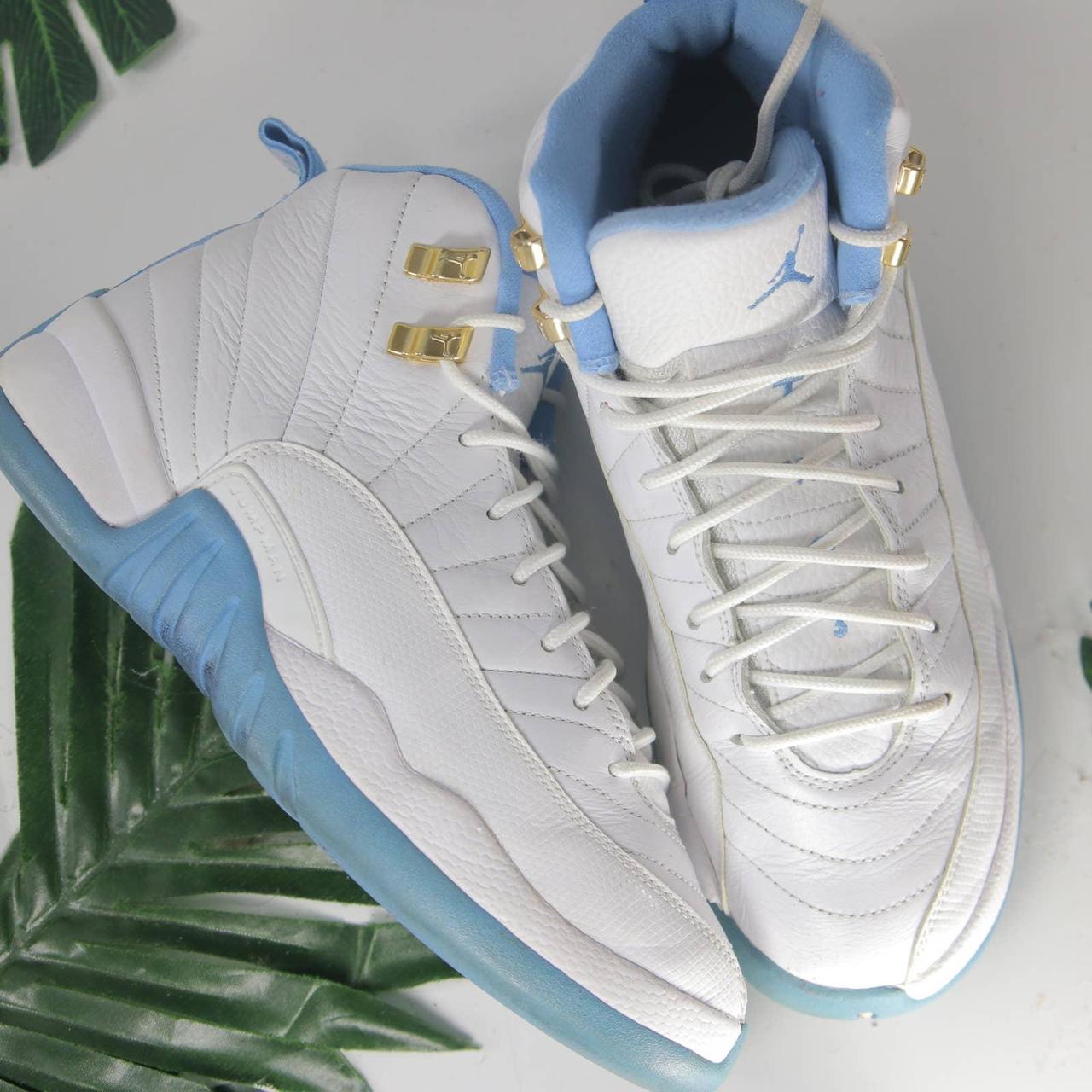 Name: Nike Air Jordan 12 White Blue UNC Sneakers... - Depop