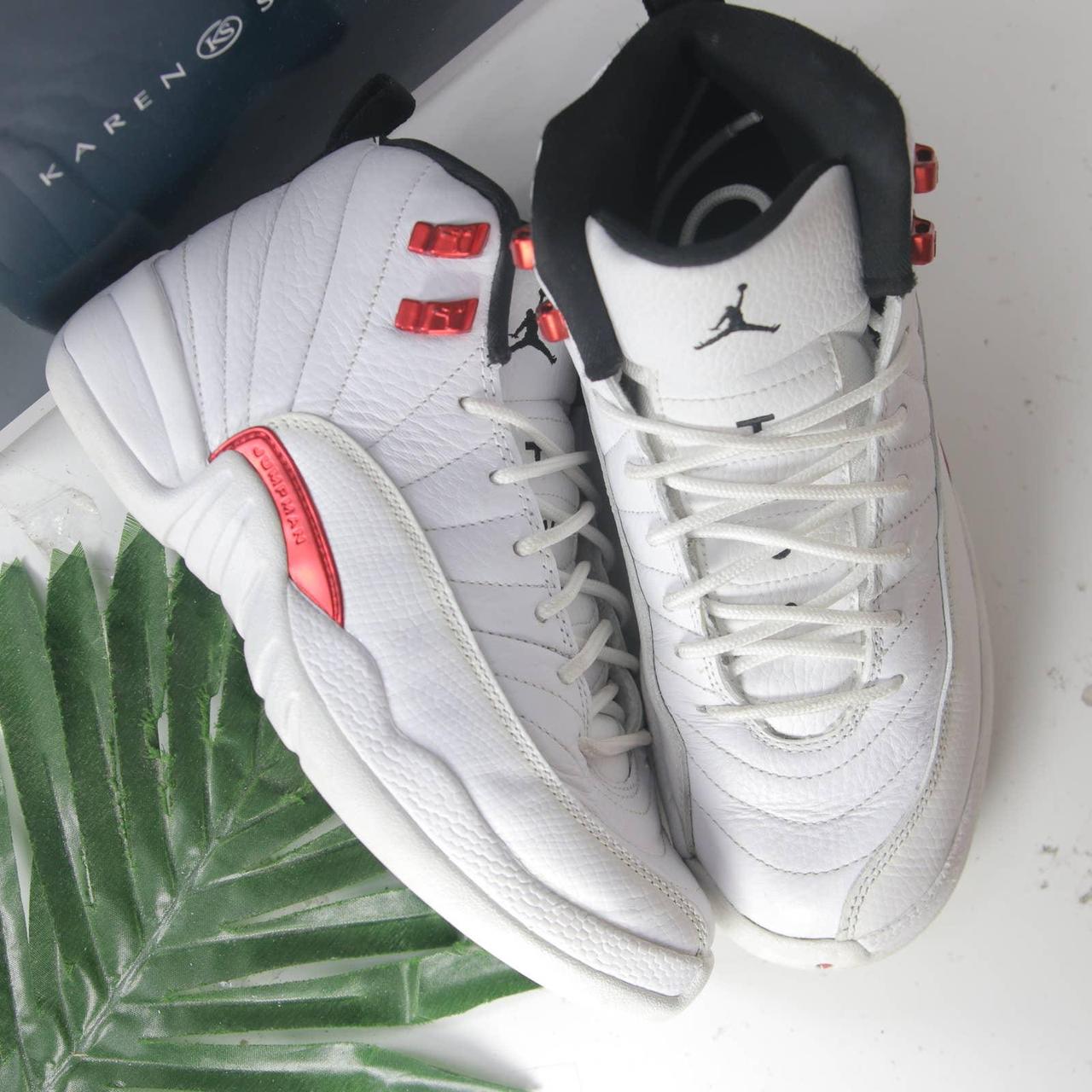 Jordan Women's White and Red Trainers | Depop