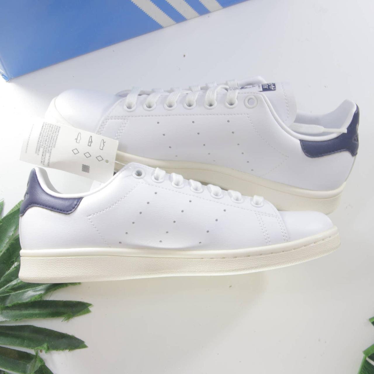 Name: Adidas Stan Smith White Navy Blue Women's... - Depop