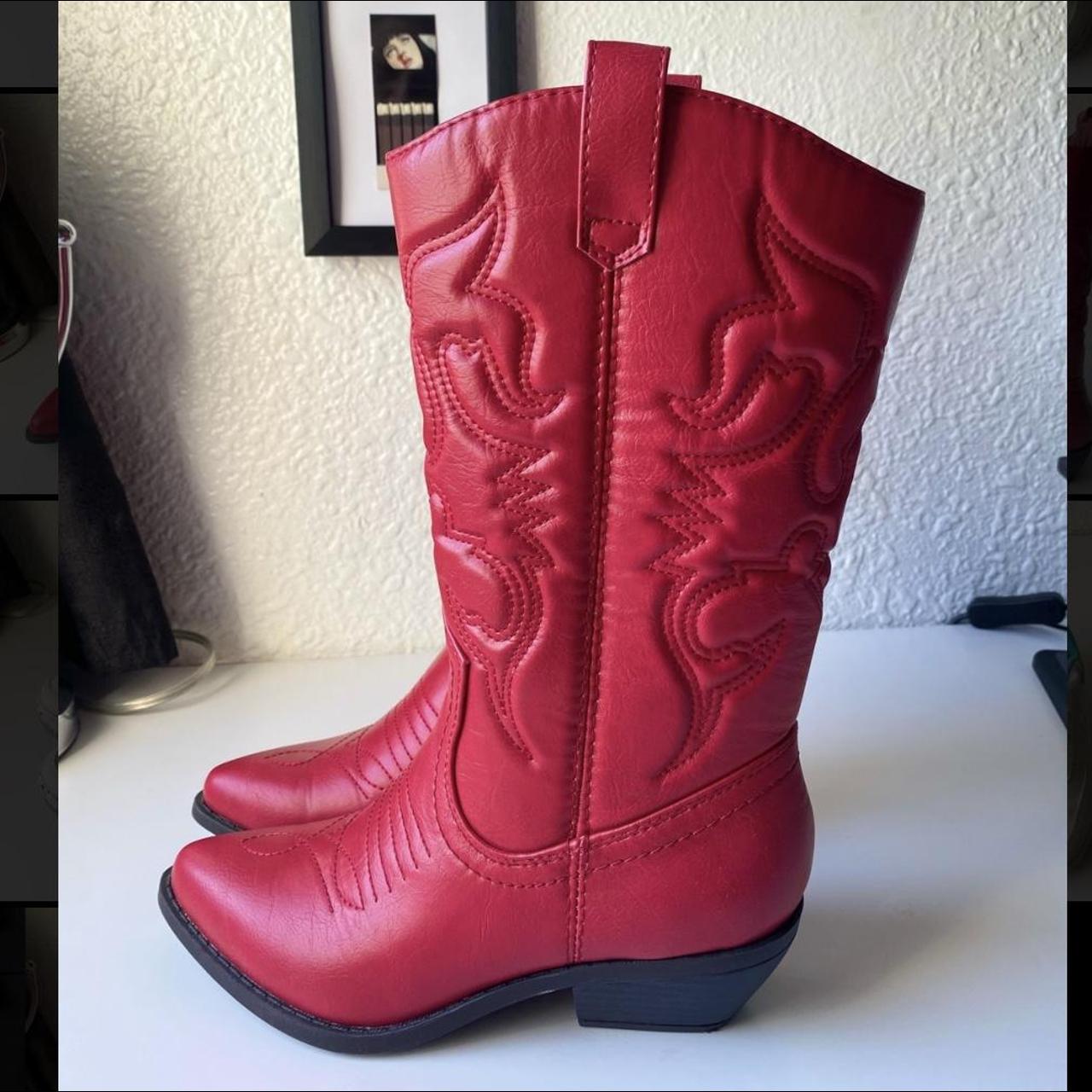 Cherry red cowboy boots! Only worn once, perfect... - Depop