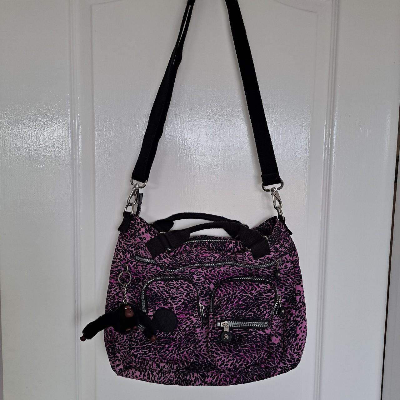 Kipling Purple animal print slouchy satchel... - Depop