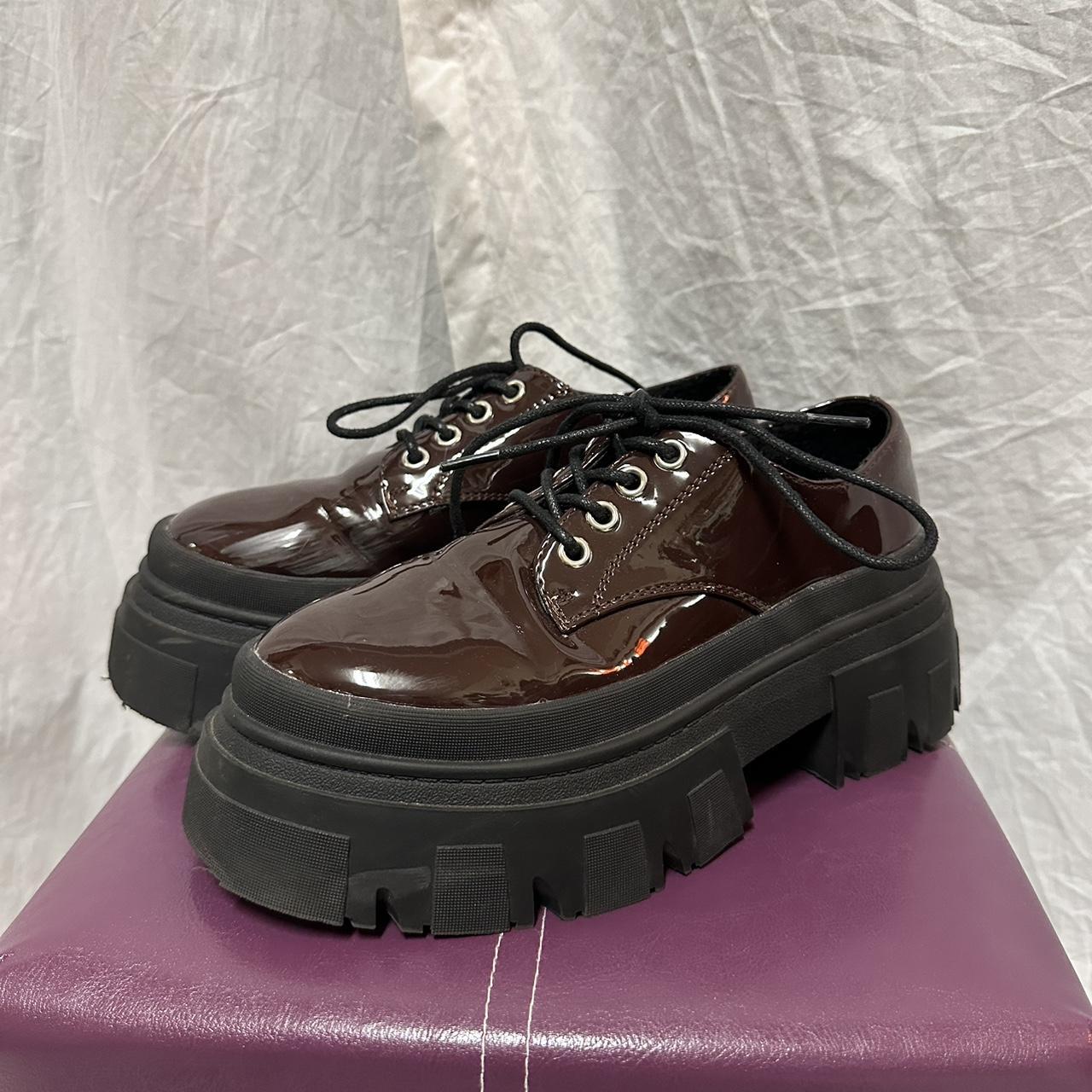 asos size five, platform chocolate brown loafers,... - Depop