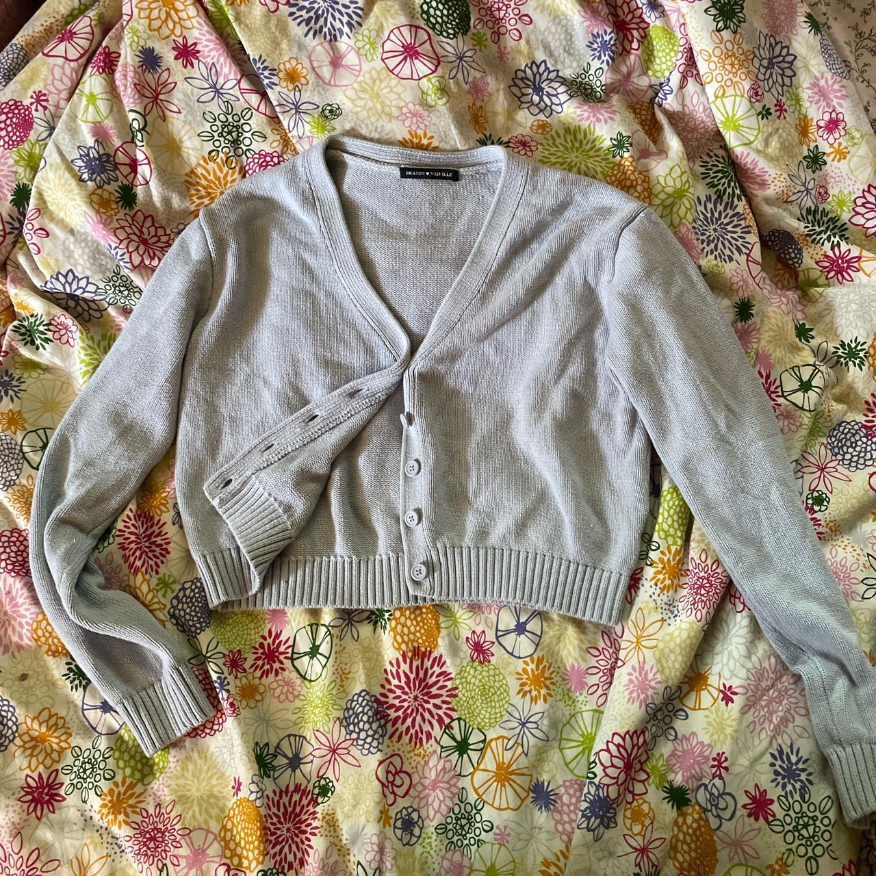BRANDY MELVILLE -baby blue button up sweater -ONE... - Depop