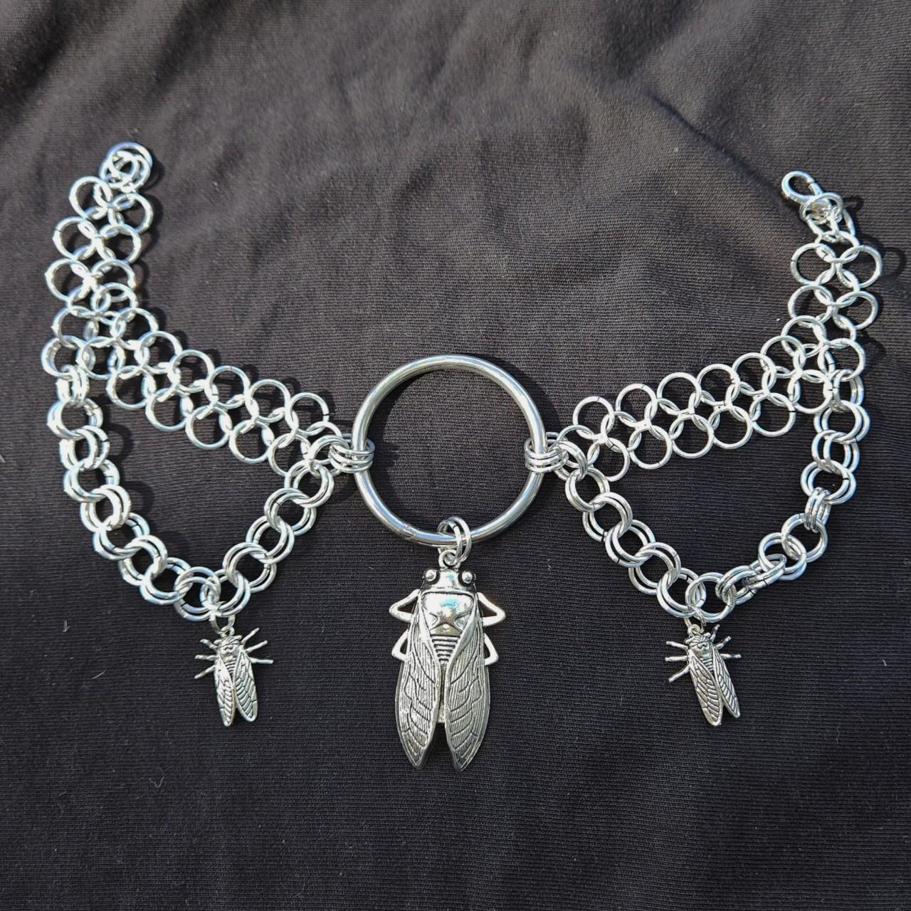 Chainmail Choker O ring Cicada Charms 17 in... - Depop