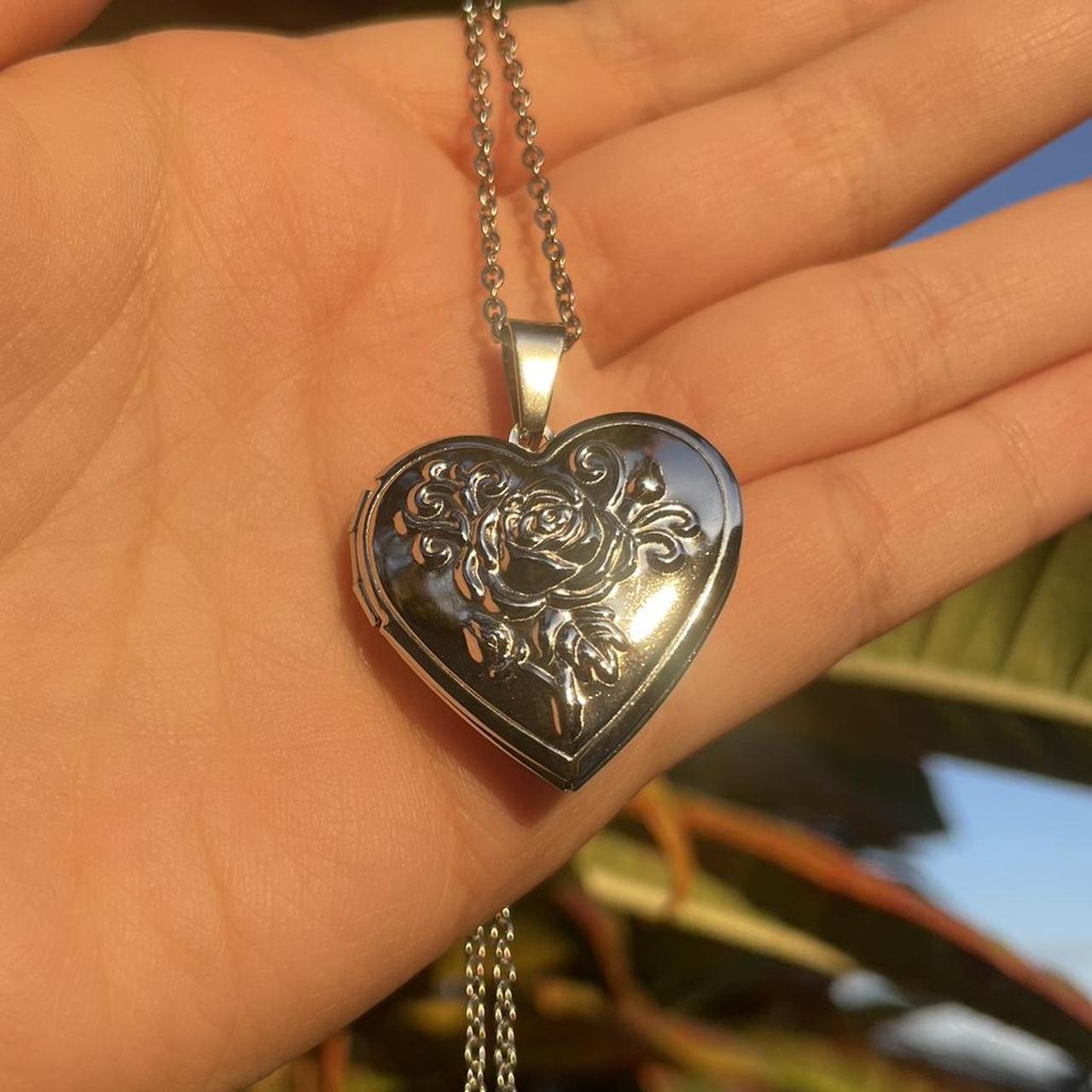 Sweet heart shaped silver locket necklace cute... - Depop