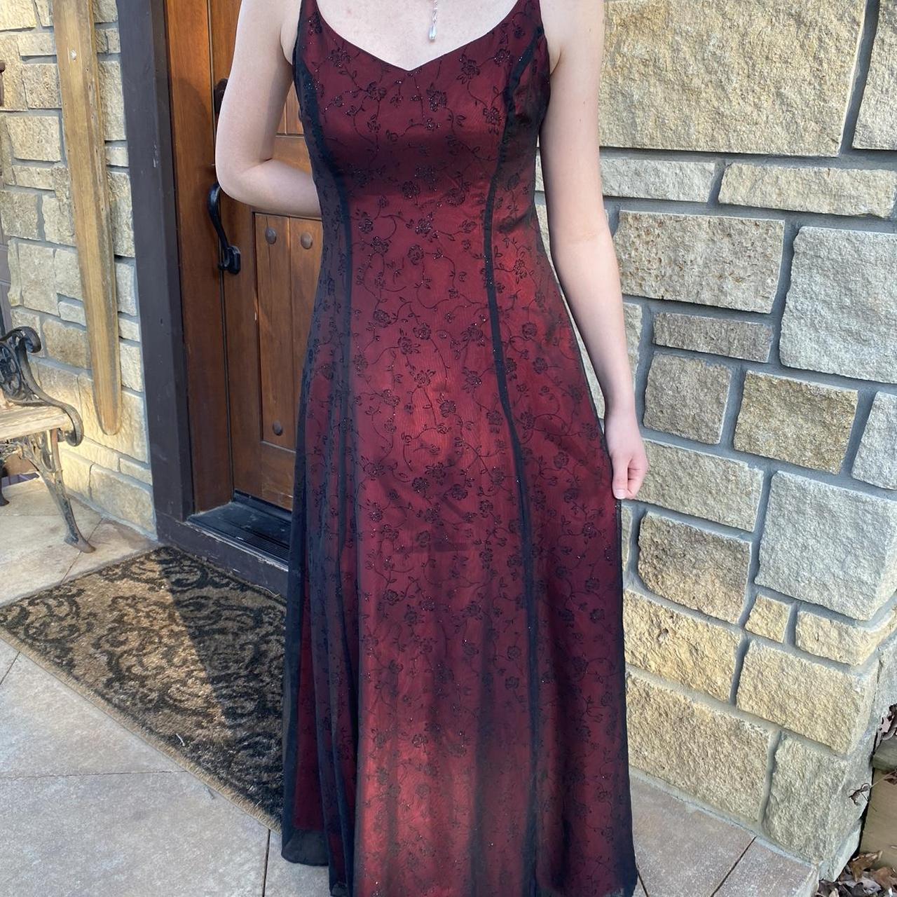 Super stunning vintage 90s goth burgundy prom dress... - Depop