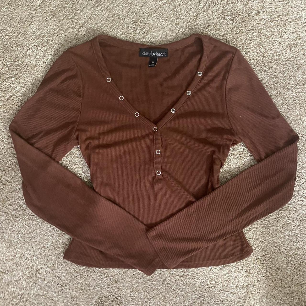 brown top! brown button up long sleeve! worn twice,... - Depop