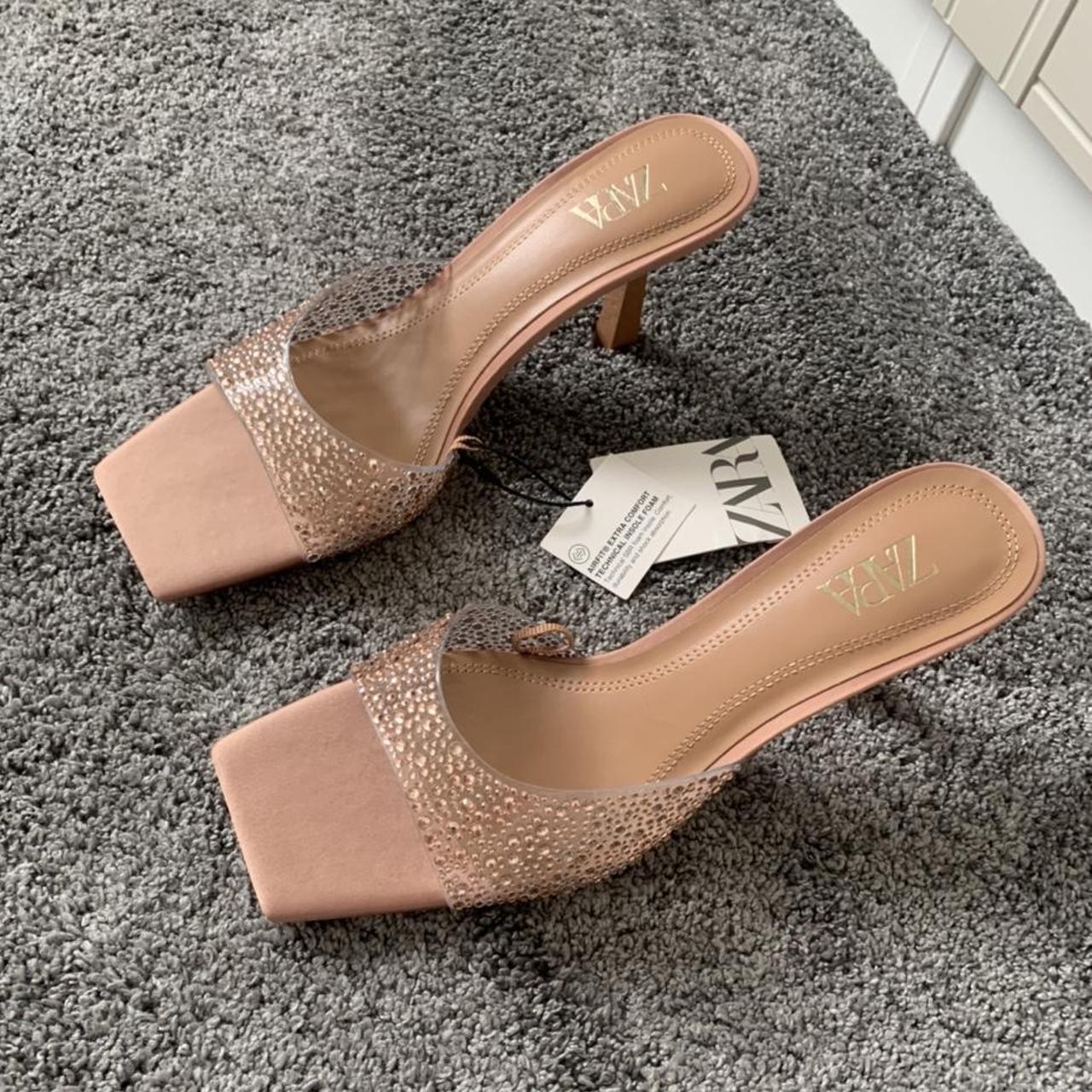 Zara Heeled Sandals with Rhinestones Size UK 4 Brand... - Depop