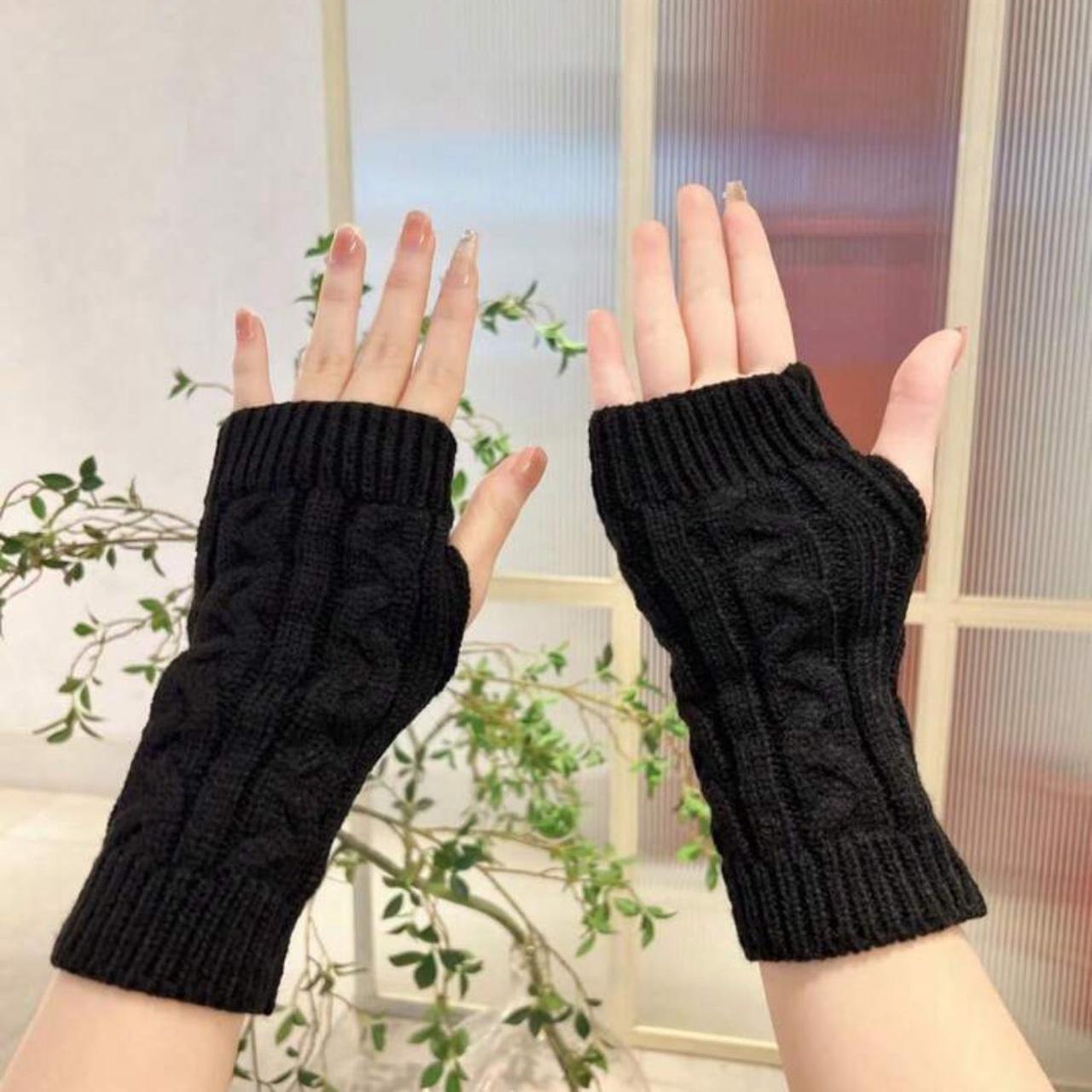 Cute Black Fingerless Hand Gloves #fall #winter... - Depop