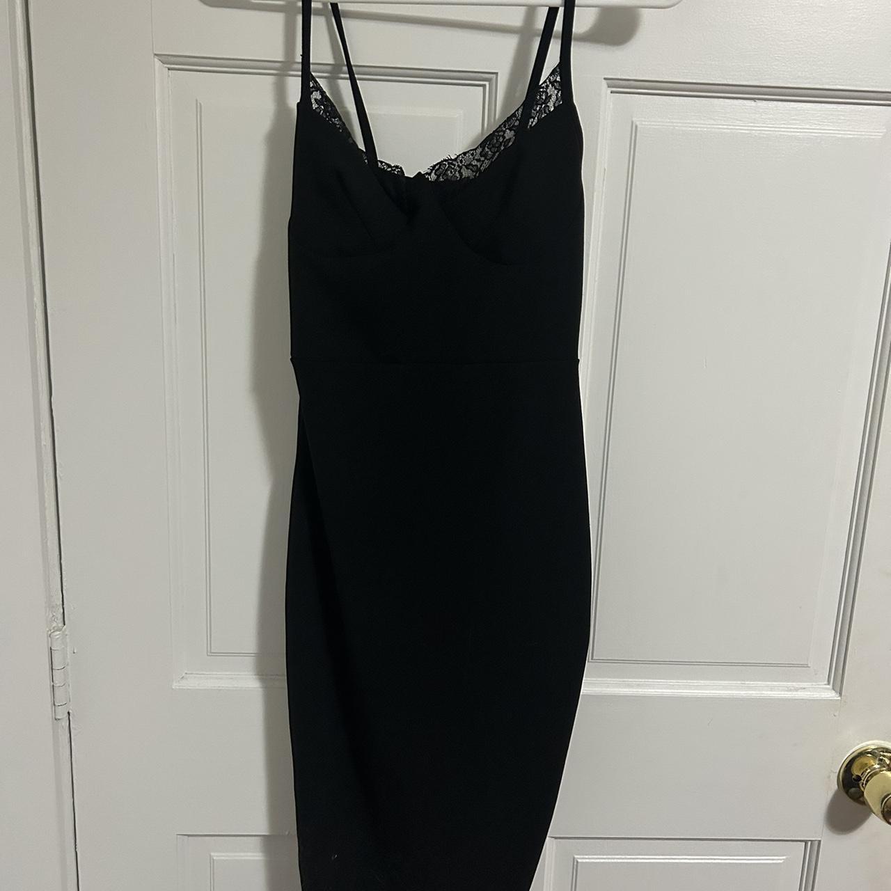 Boohoo bodycon dress in black with lace trim. Worn... - Depop