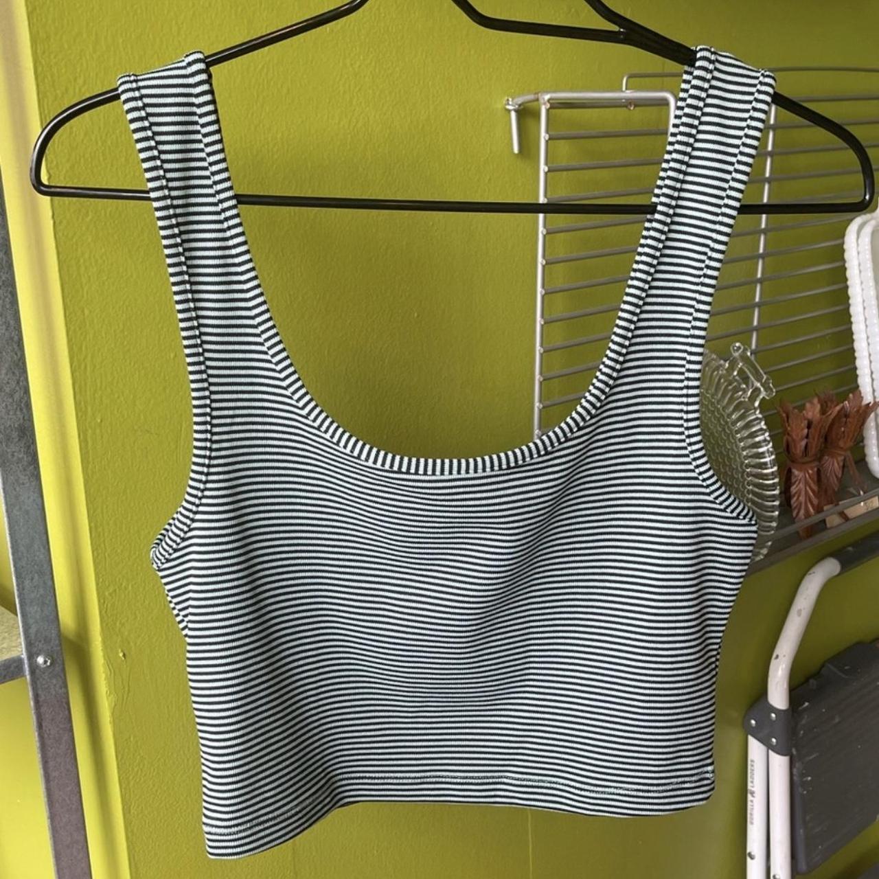 New Zara Blue Striped Crop Tank Top - Depop