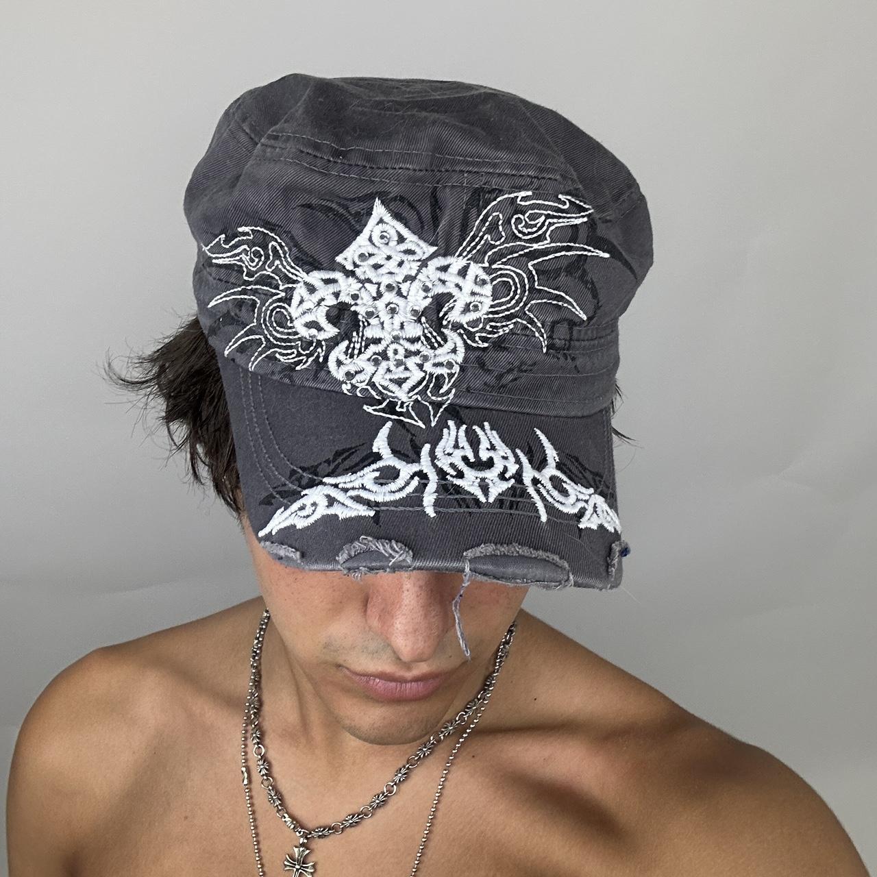 Gray grunge mall goth y2k hat. Affliction core. - Depop