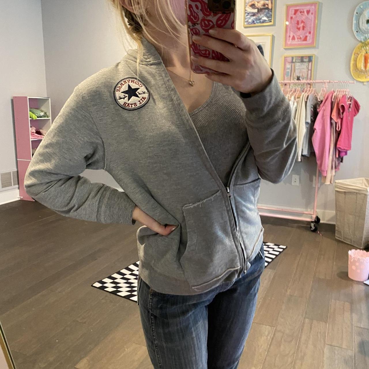 - grey converse all star zip up jacket with logo on... - Depop