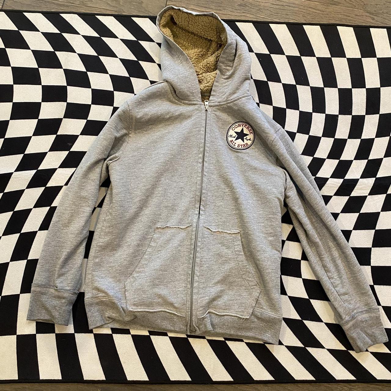 - grey converse all star zip up jacket with logo on... - Depop