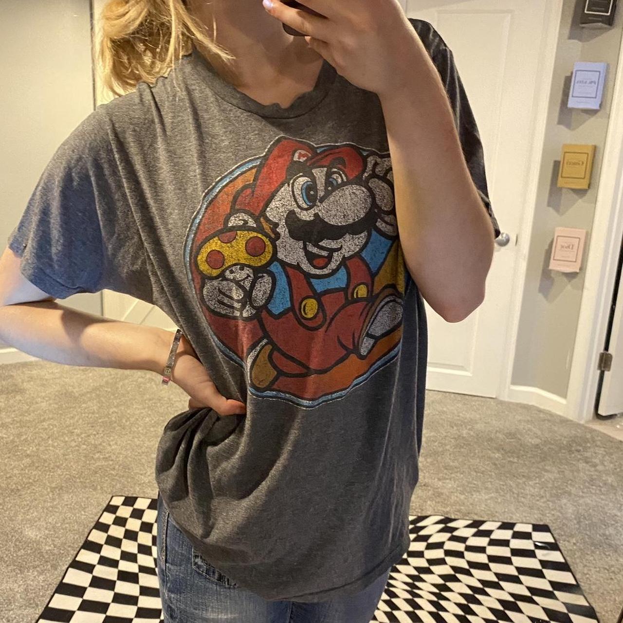 - y2k grey oversized mario T-shirt - brand: warner... - Depop