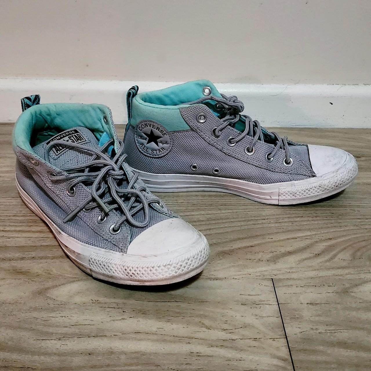 Grey and blue convers, these look way better in... - Depop