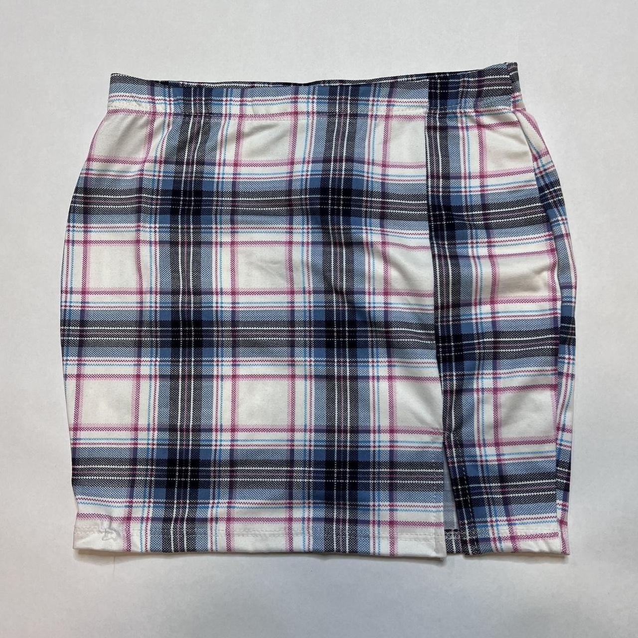 Mini Skirt Plaid Blue With Pink Stripes With Slits Depop