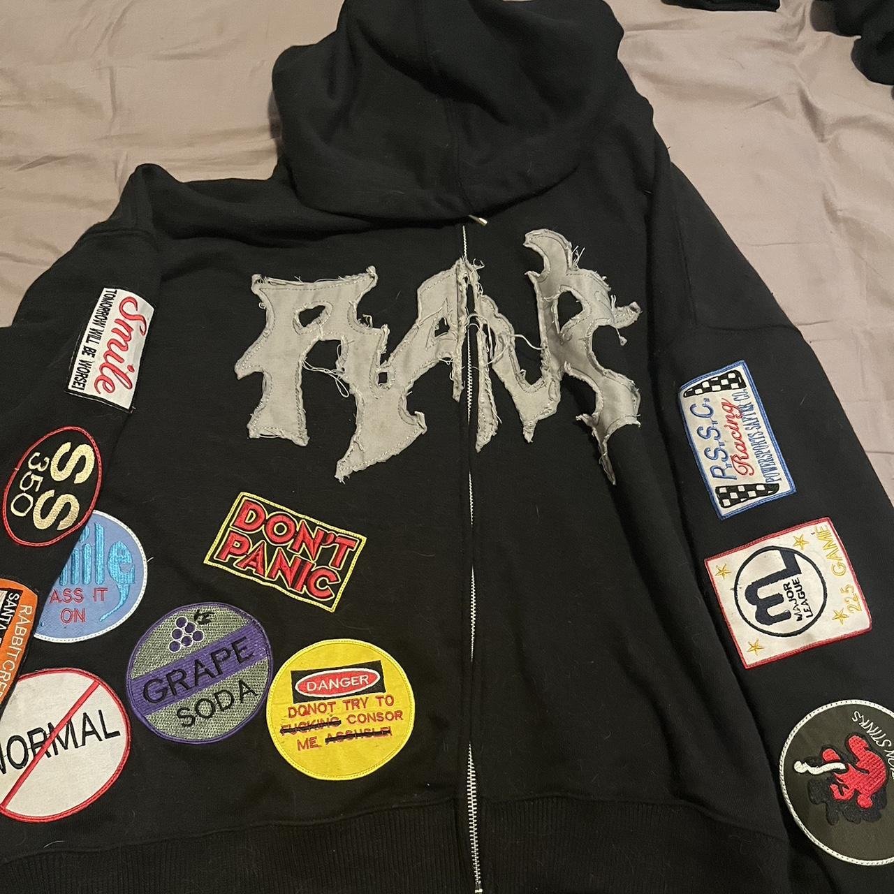 Rave Studios patchwork hoodie small, fits like a... - Depop