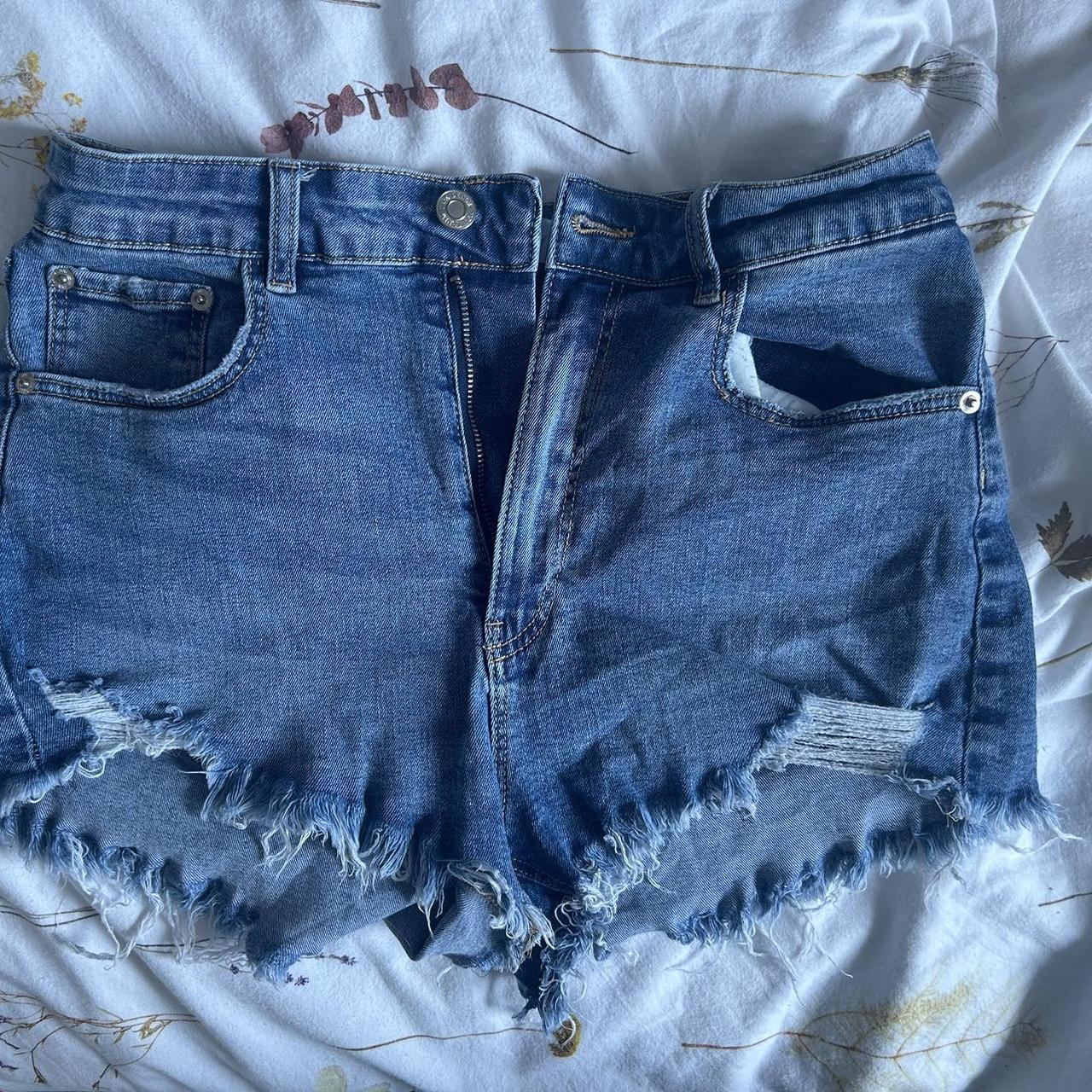 Zara navy shorts. Flared bottom, fit mid waisted/... - Depop