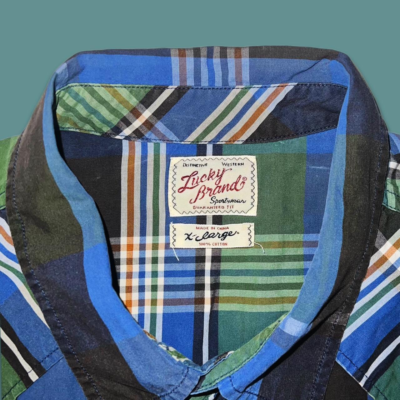 Lucy Men's Blue and Green Shirt | Depop