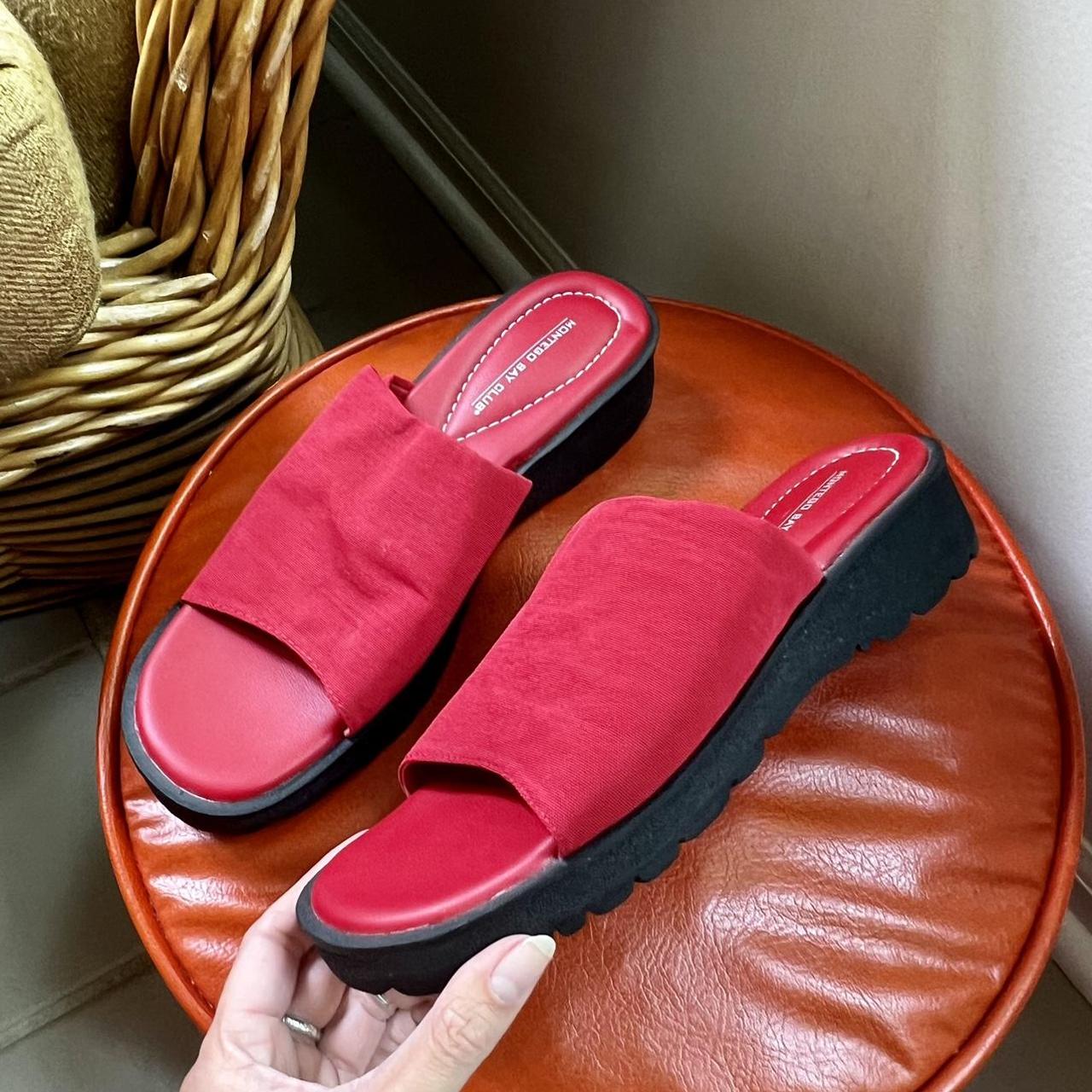 Nearly new 90’s red slides, sz 9. Appear unworn. - Depop