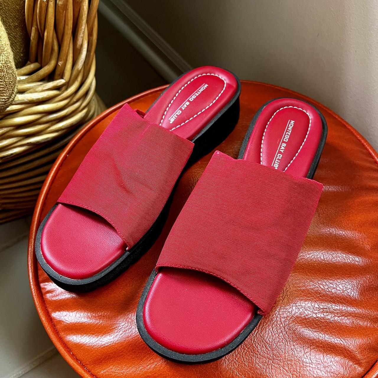 Nearly new 90’s red slides, sz 9. Appear unworn. - Depop