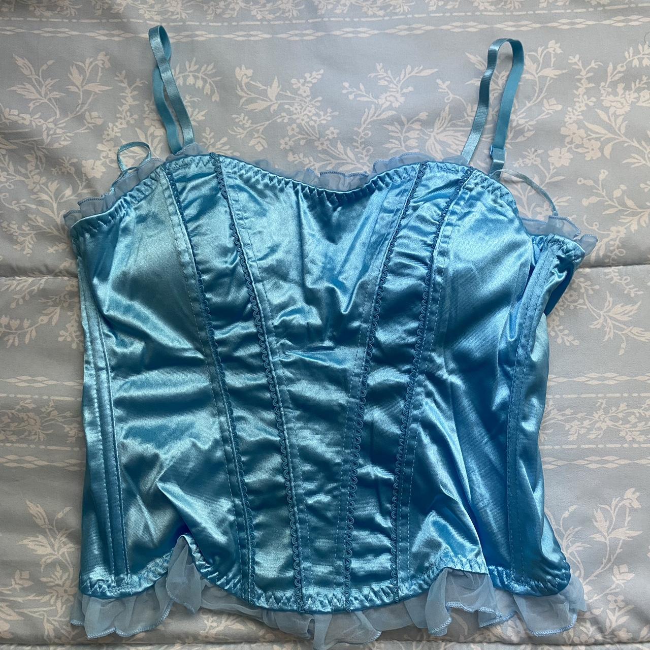 Cute satin blue corset top. Never worn. Perfect for... - Depop