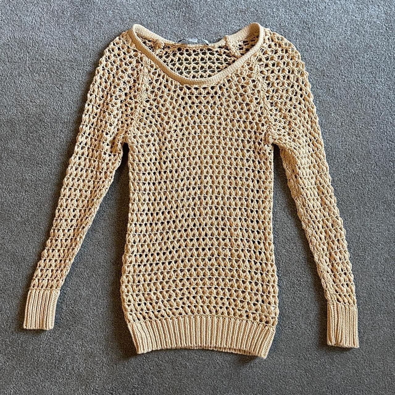 tan fishnet long sleeve top so cute and perfect for... - Depop