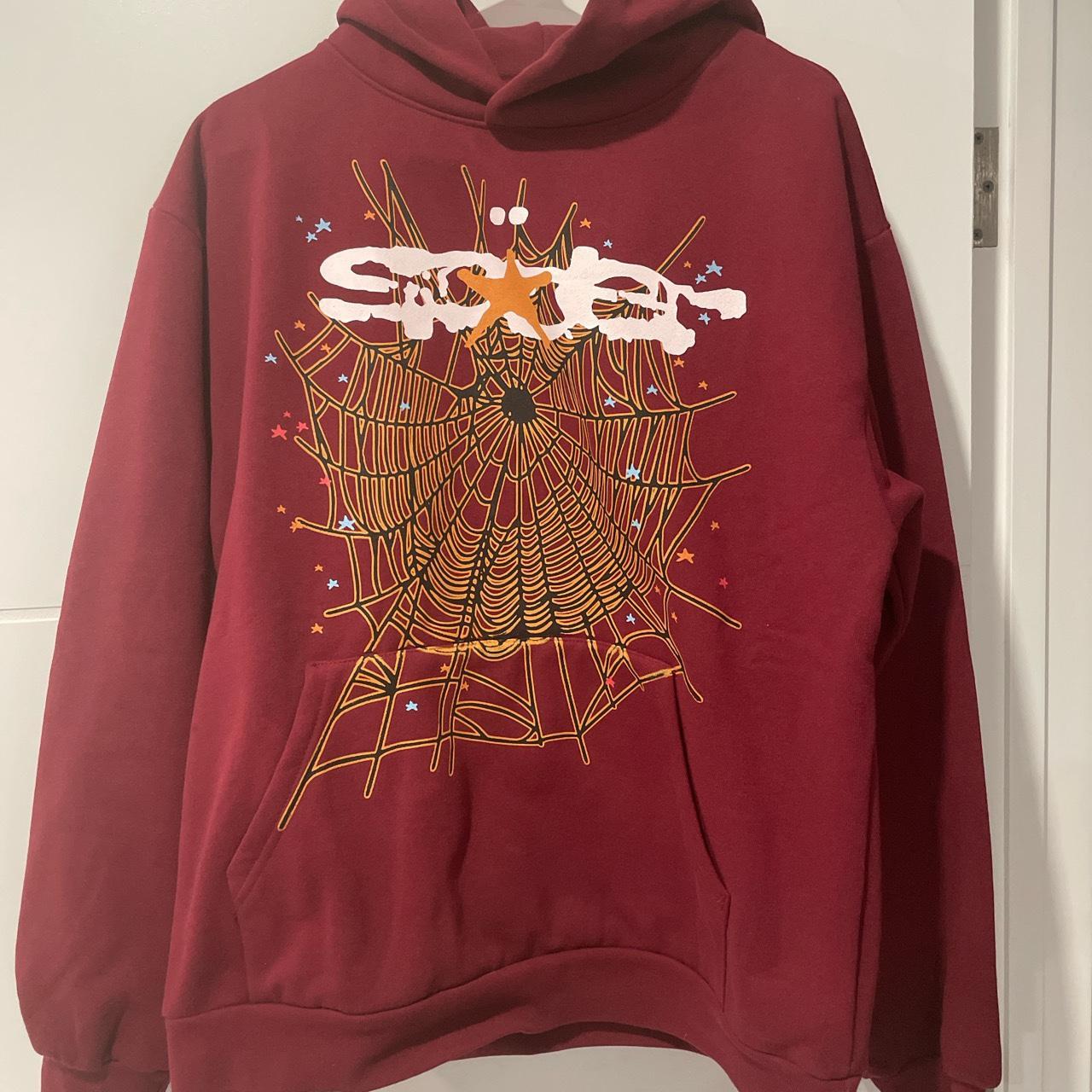 Spider worldwide Sp5Der Red/Maroon hoodie. Worn a... - Depop