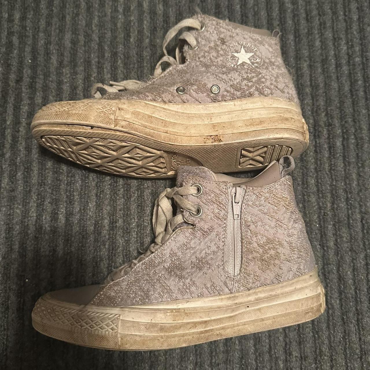 gray textured high top converse with side... - Depop