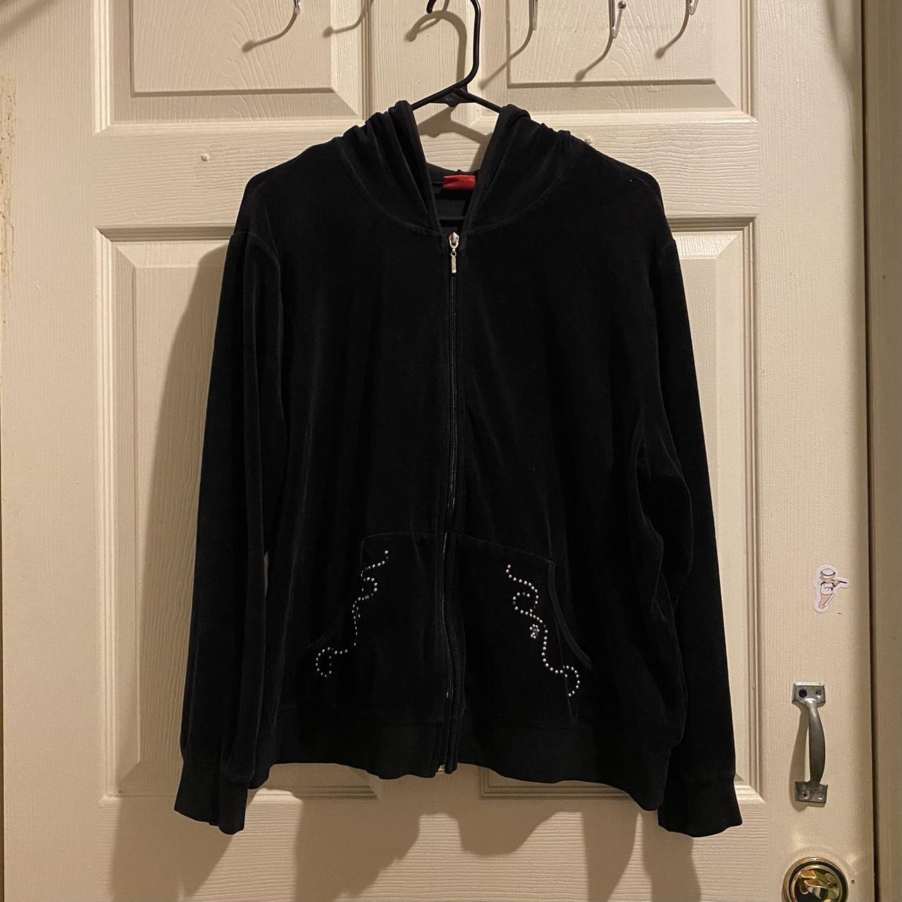 black velour jacket velour zip up hoodie, both... - Depop