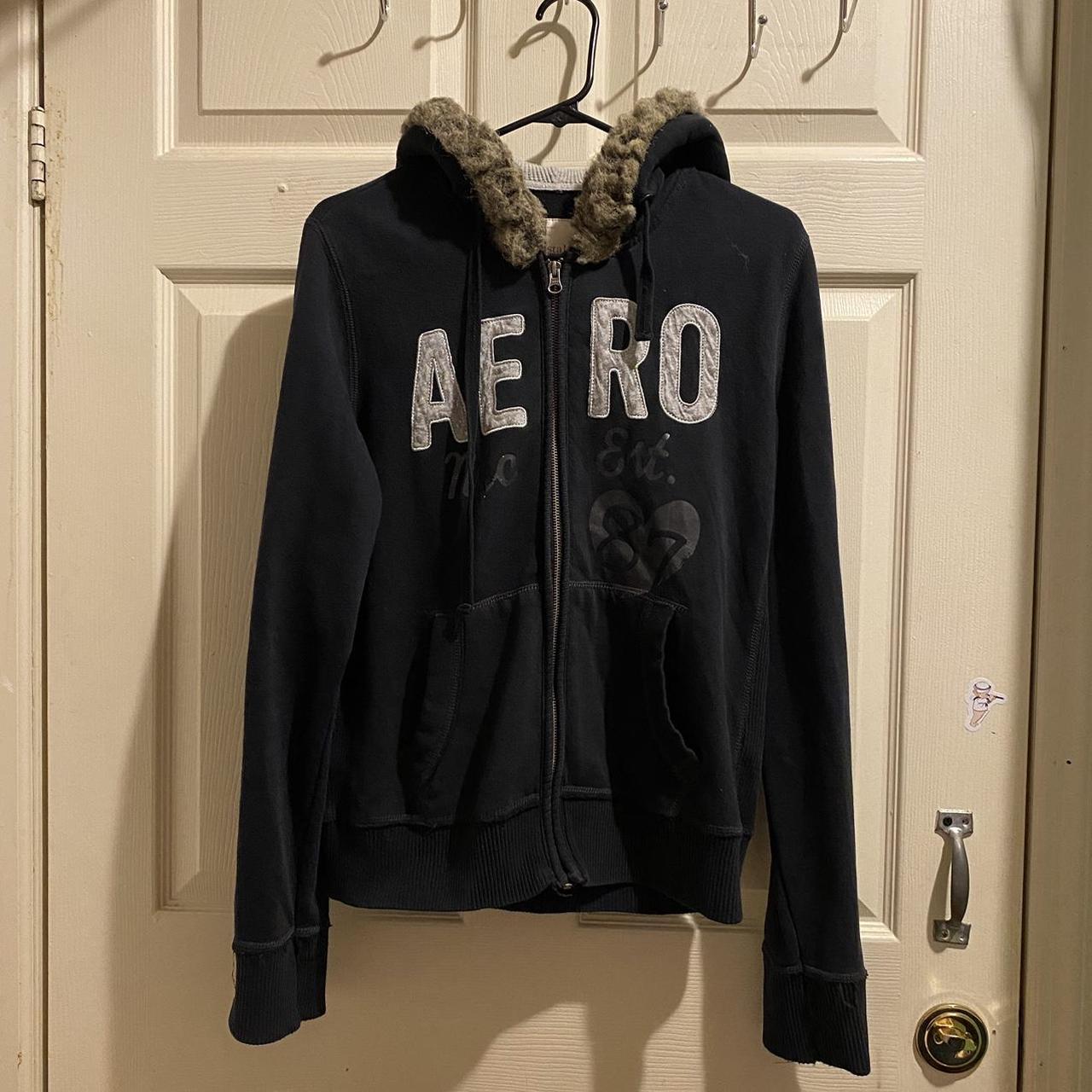 black aero fur lined zip up cutest 2000s y2k piece... - Depop