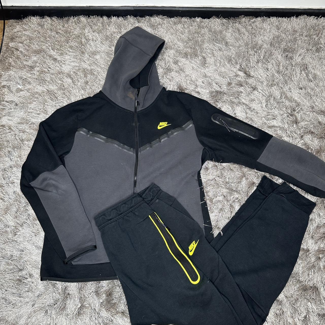 Nike Tech Fleece Black Neon Green & Dark... - Depop