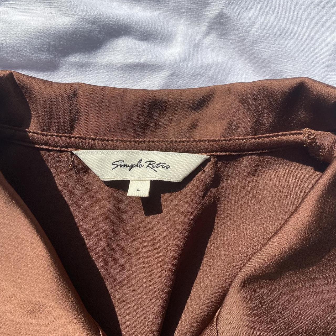 Vintage inspired brown satin button up blouse Size:... | Depop