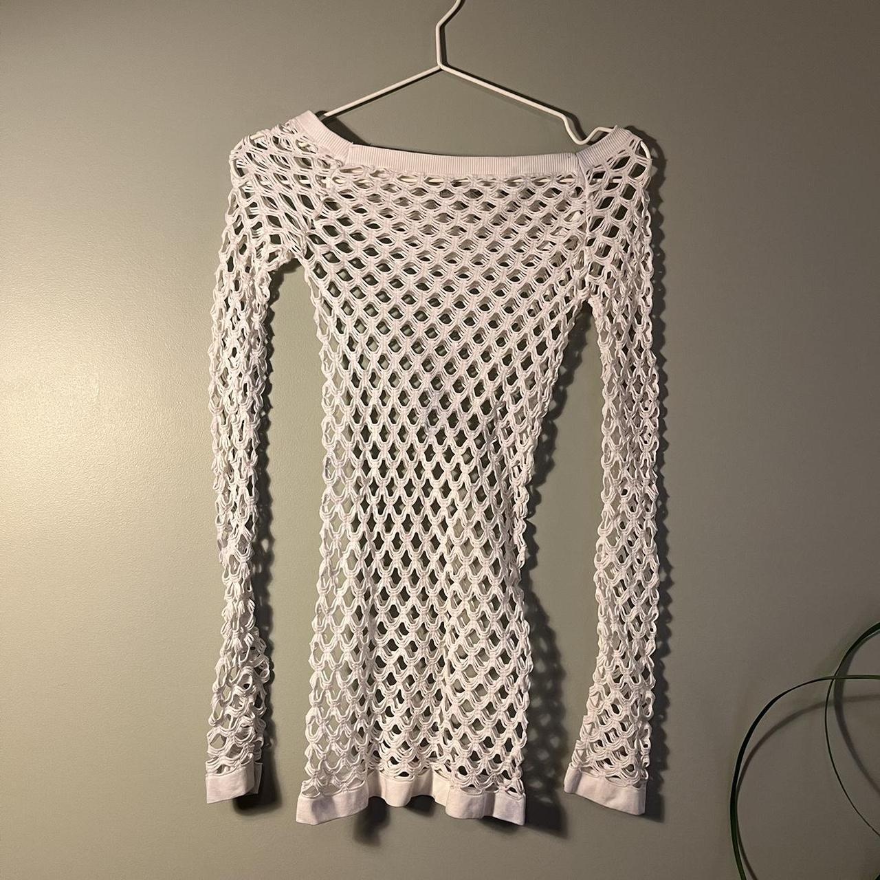 White 2000s fishnet long sleeve top Cute for... - Depop