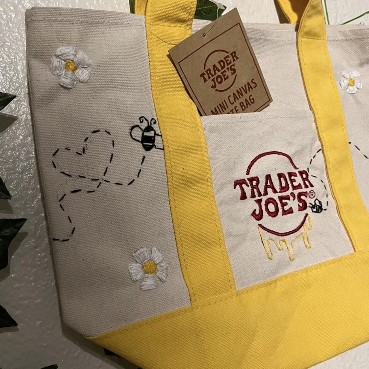 🐝Trader Joe’s Yellow mini tote bag 🍯Hand embroidered... | Depop