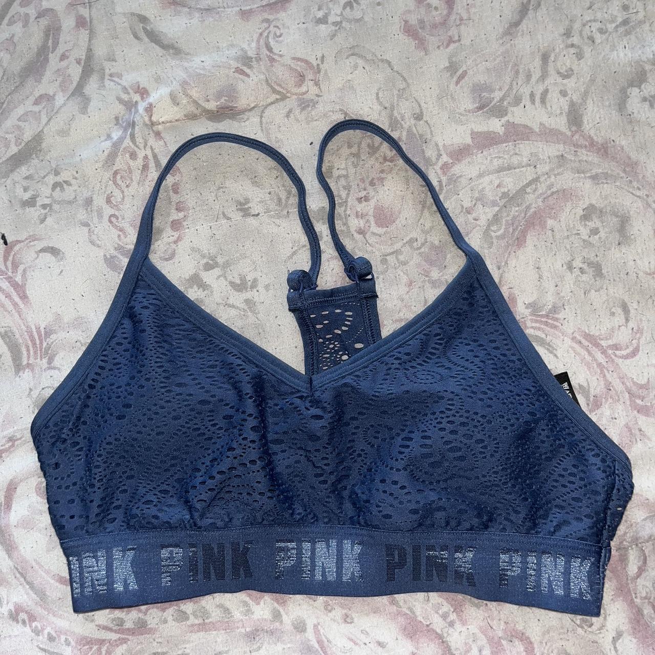 PINK blue sports bra with padding #sportsbra #gym... - Depop