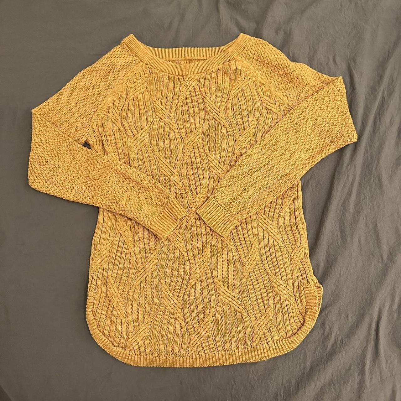 goldenrod sweater with unique knit pattern (I... - Depop