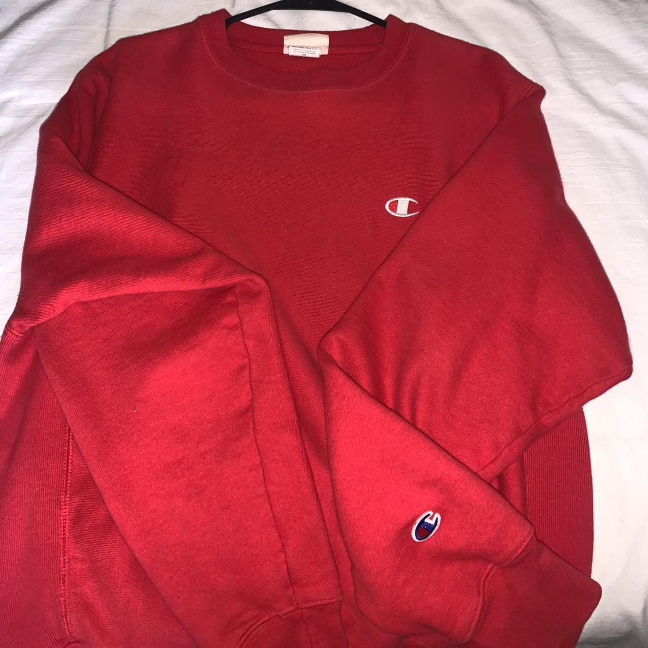 Red Champion crewneck sweatshirt - Depop