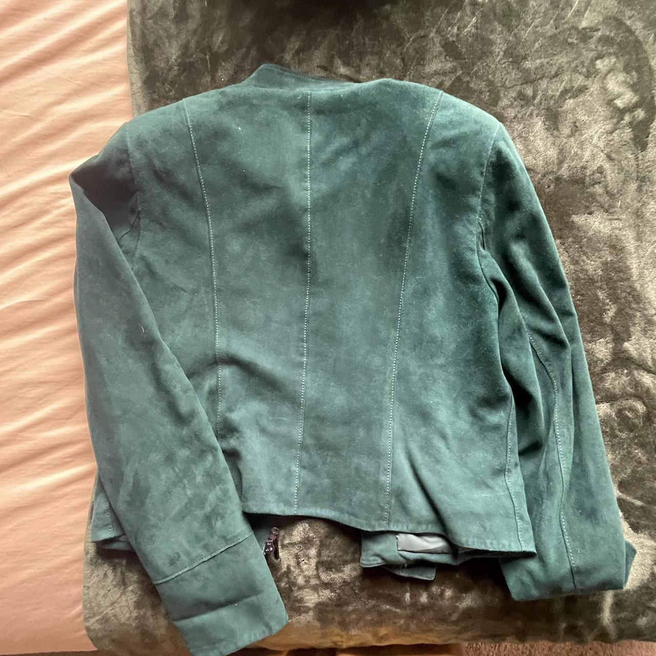 Women’s dark green suede jacket Asymmetrical... - Depop