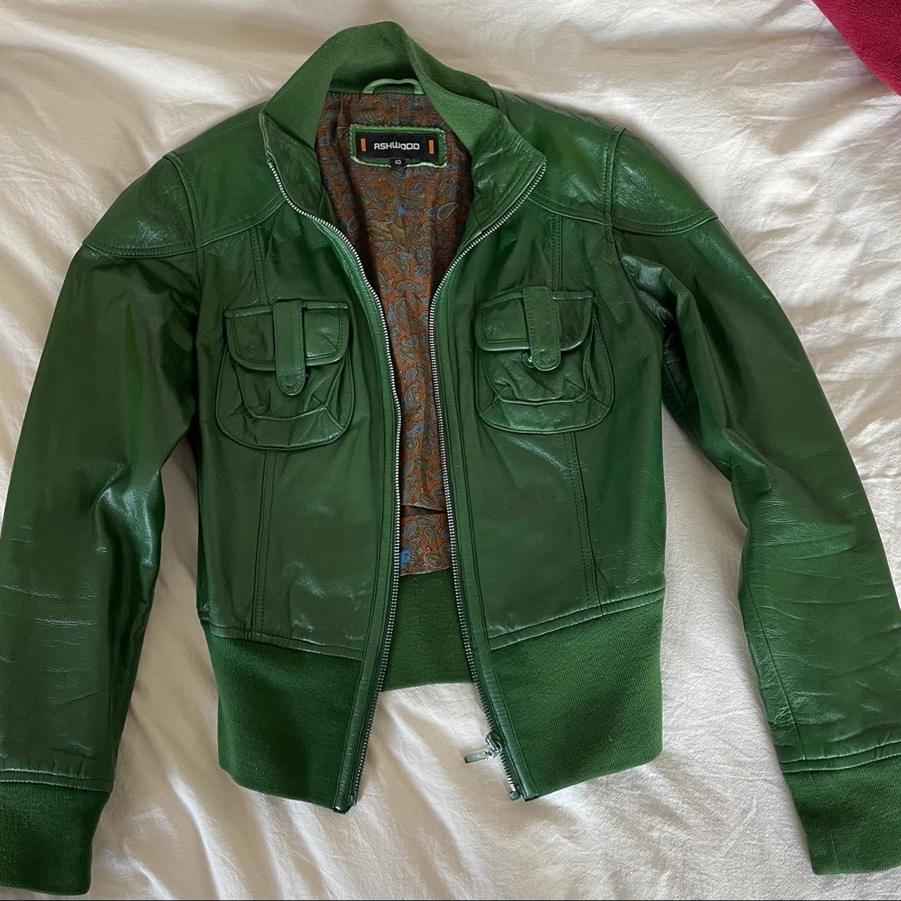 Vintage green leather jacket. Size 10 or small,... - Depop