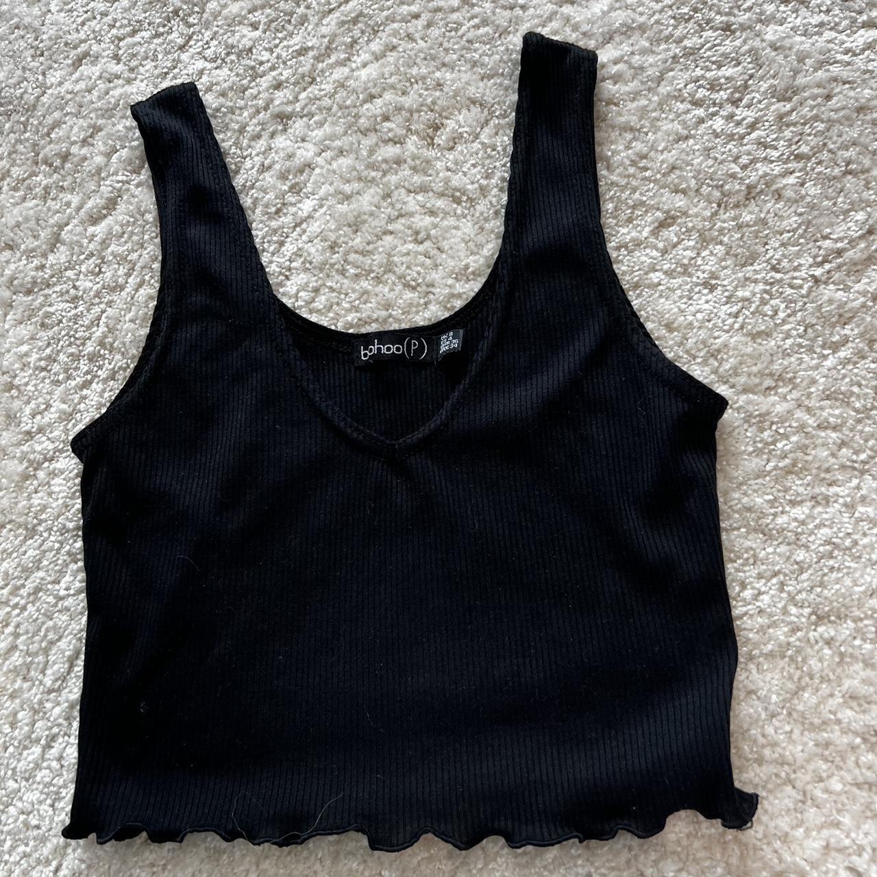 Black ribbed crop top. Size 8 - Depop