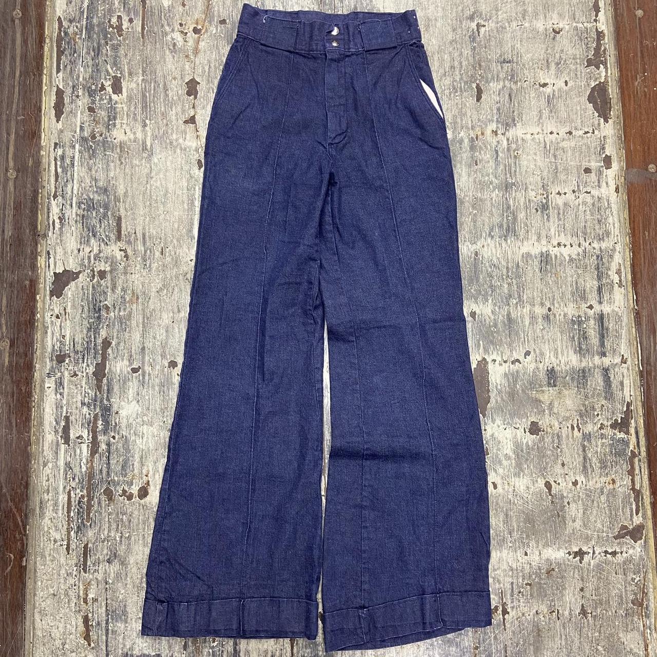1970s gotcha covered bran dark denim flare pants... - Depop