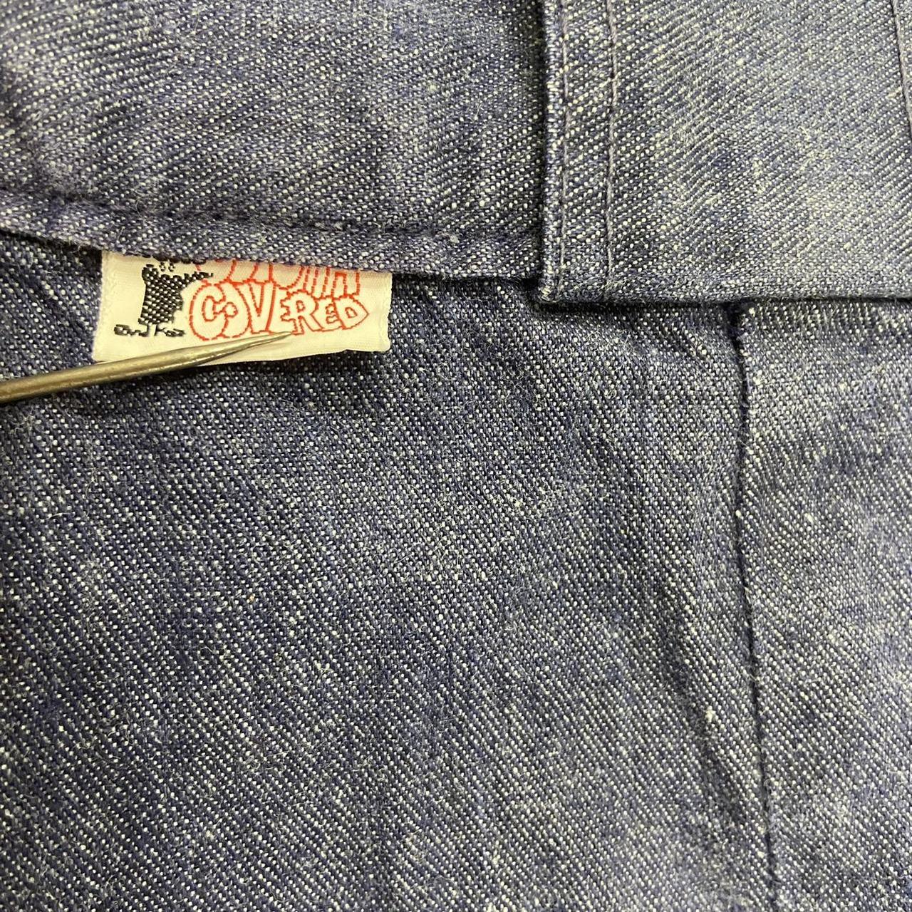 1970s gotcha covered bran dark denim flare pants... - Depop